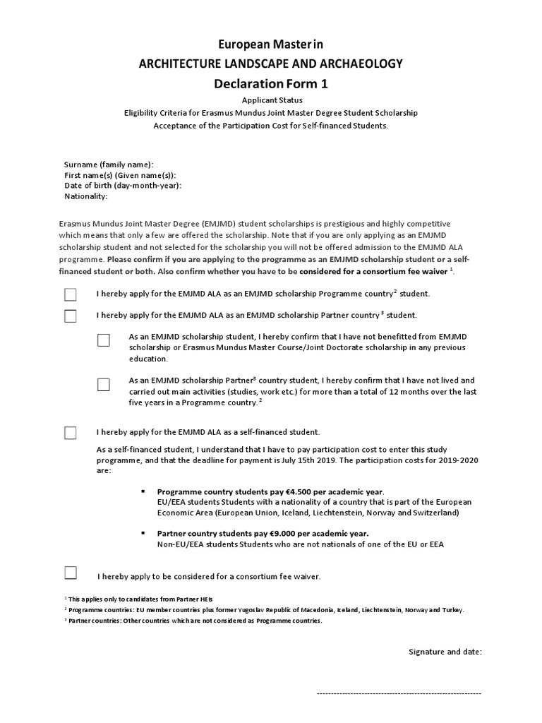 European Master in Architecture Landscape and Archaeology Declaration ...