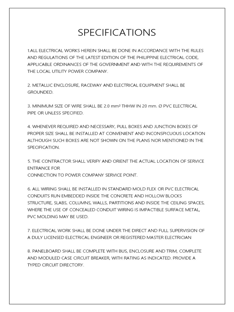 Specifications | PDF | Electrical Wiring | Equipment