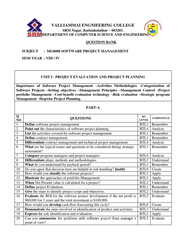 Software Project Management Question Bank | PDF | Project Management ...