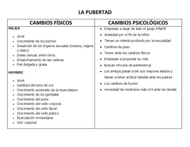 Cambios en la Pubertad: Hombres y Mujeres | PDF | Pubertad | Relaciones ...
