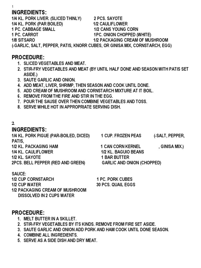 TLE Ingredients | PDF | Beef | Curry