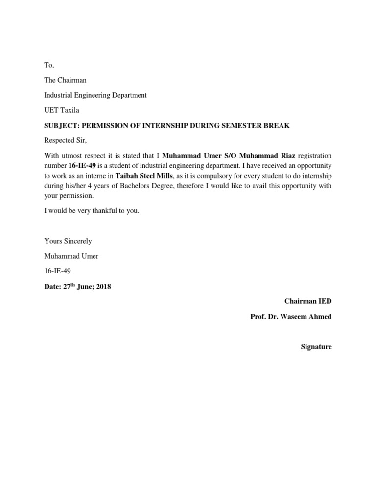 Permission Letter Internship | PDF