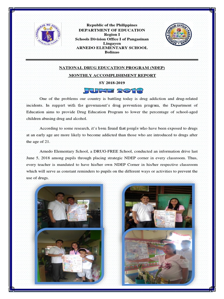 NDEP Monthly Report: Arnedo Elem. 2018-19 | PDF | Self-Improvement ...