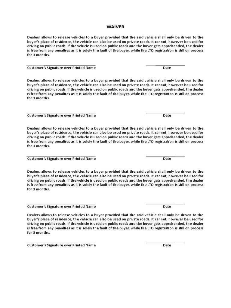 Lto Waiver | PDF | Vehicles | Transport