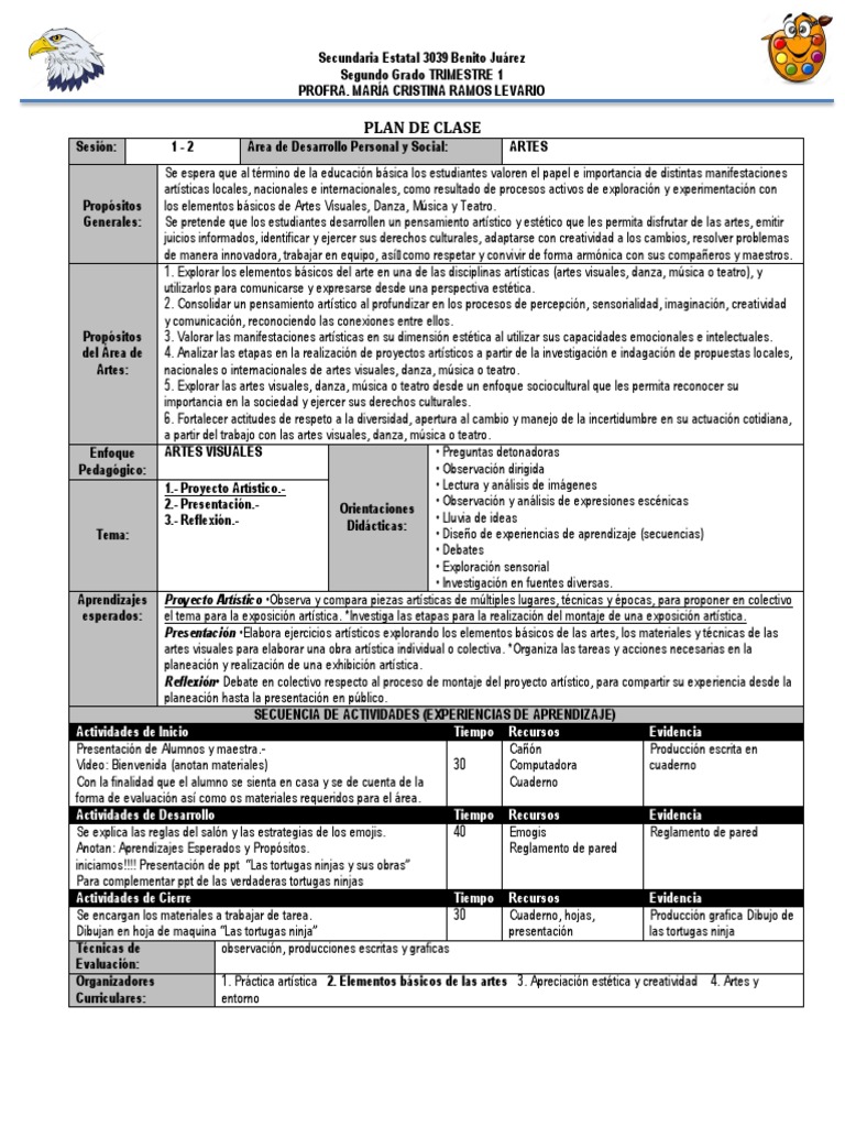 Plan de Clase ARTES Segundo Trimestre 1 | Creatividad | Estética