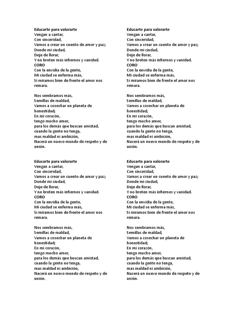 Cancion Educarte para Valorarte | PDF