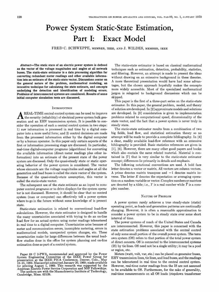 Power System Static-State Estimation | PDF | Computer Simulation ...