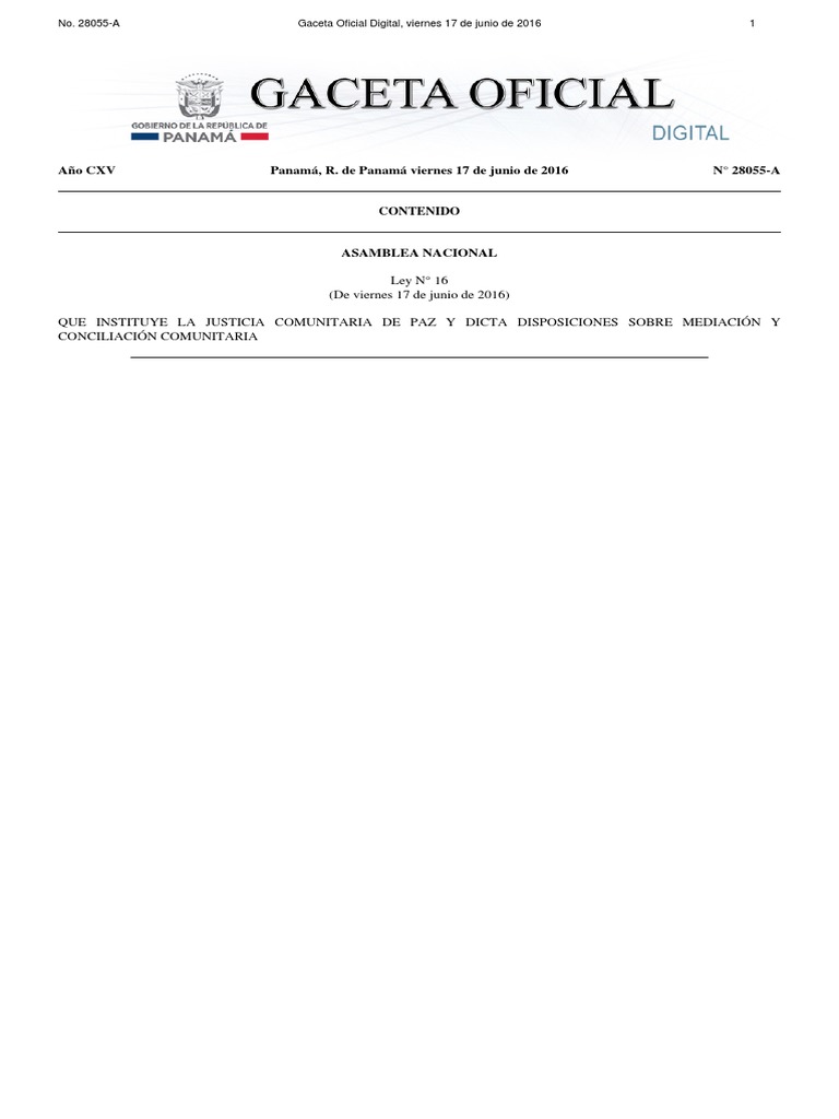 Ley 16 de 2016 Jueces de Paz PDF | PDF