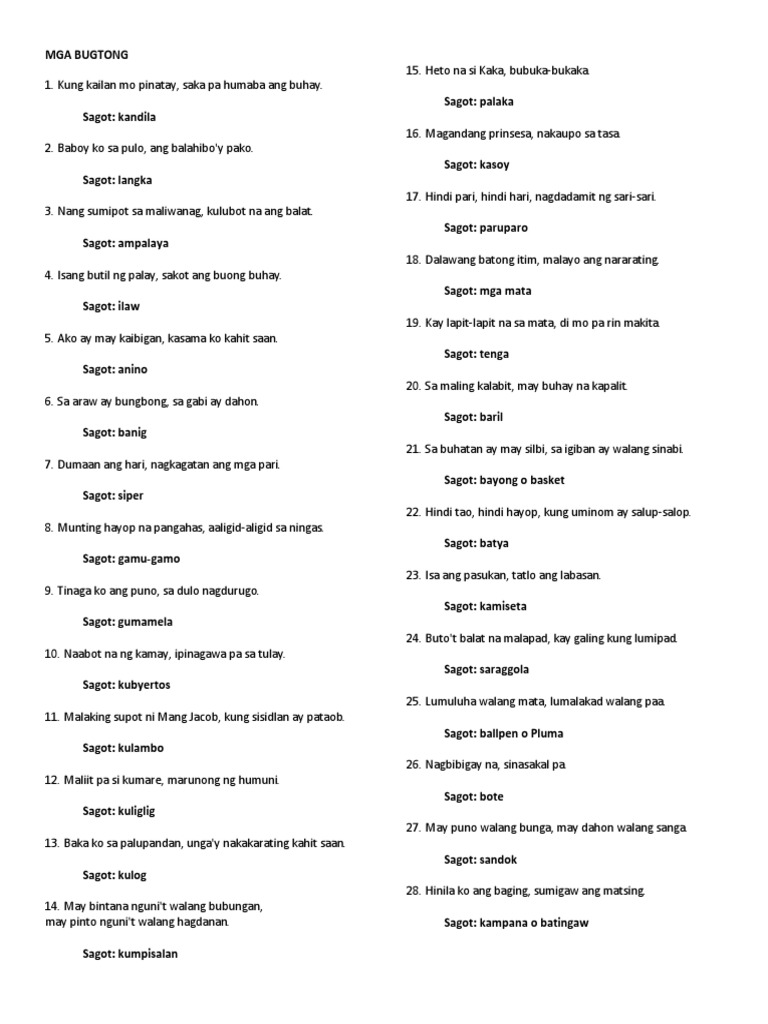 Mga Bugtong | PDF
