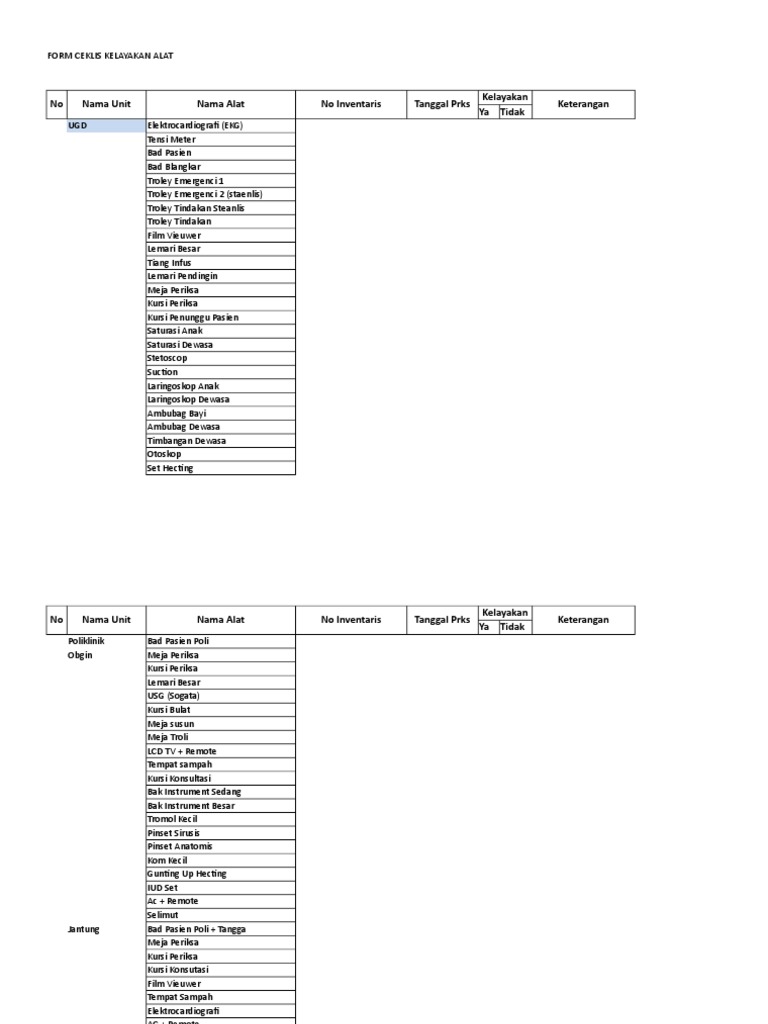 Form Ceklis Harian Atau Mingguan | PDF