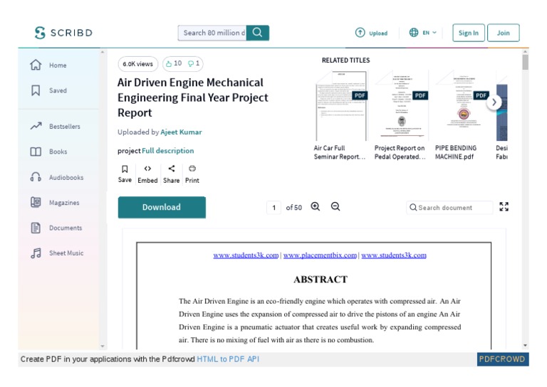 WWW Scribd Com Doc 232604388 Air Driven Engine Mechanical en | PDF