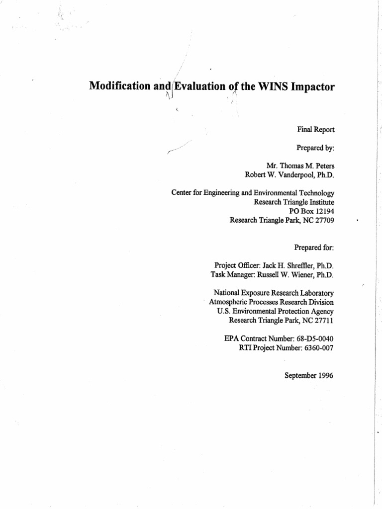 Evaluation and Modification of the EPA WINS Impactor for Use in the ...