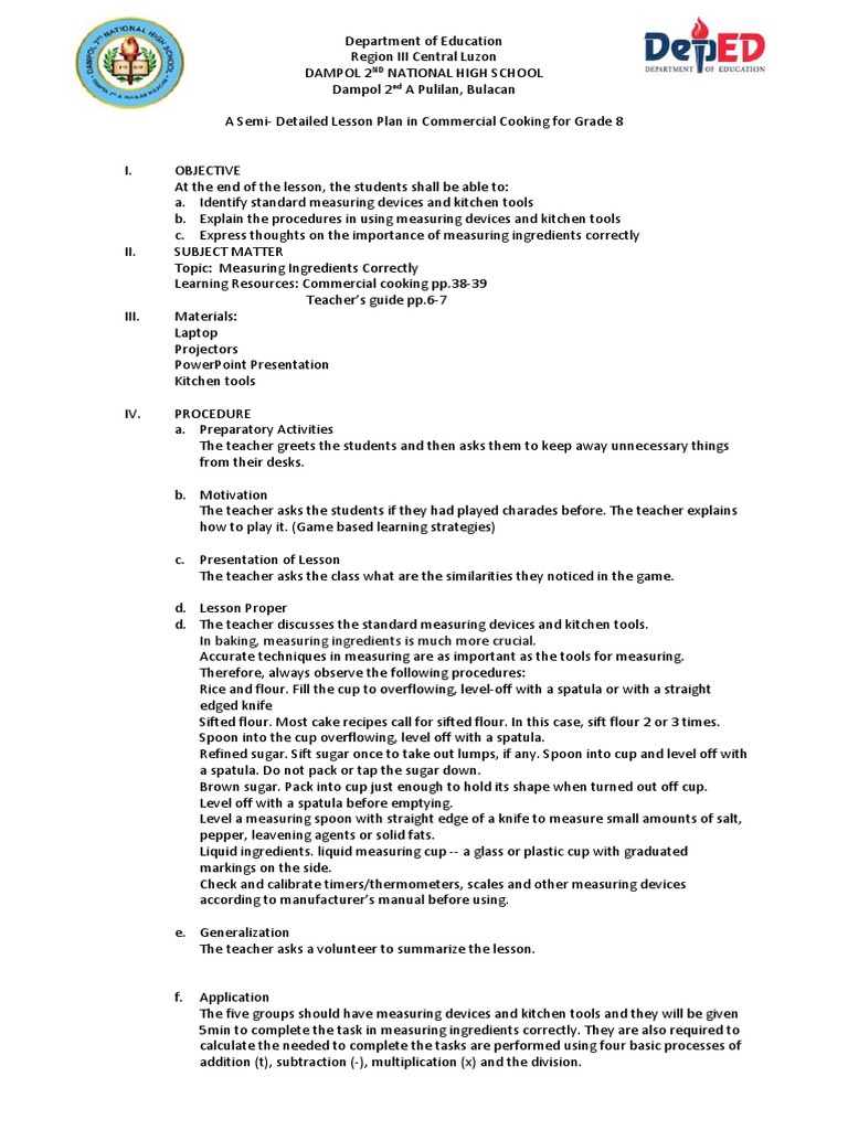 Semi Detailed Lesson Plan JUne 25 Grade 8 | PDF | Lesson Plan | Cognition