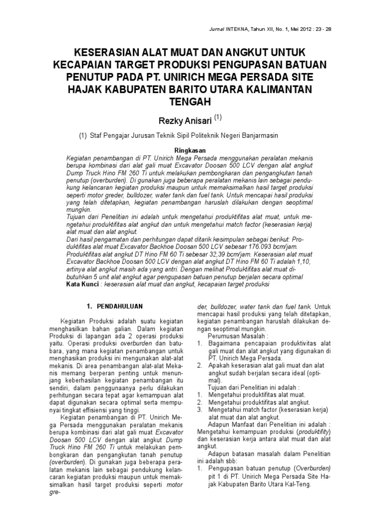 Produktivitas Alat Gali Muat Jurnal | PDF