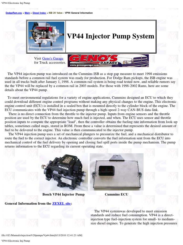 VP44 Electronic Inj Pump2 | PDF | Fuel Injection | Pump