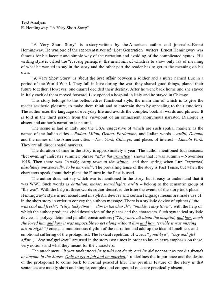 A Stylistic Analysis of A Very Short Story by E. Hemingway | PDF ...