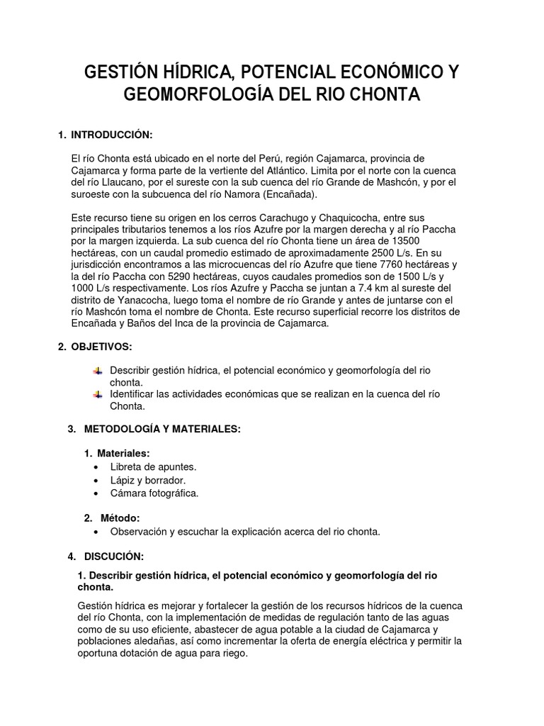 Gestión y Potencial del Río Chonta | PDF | Río | Agua