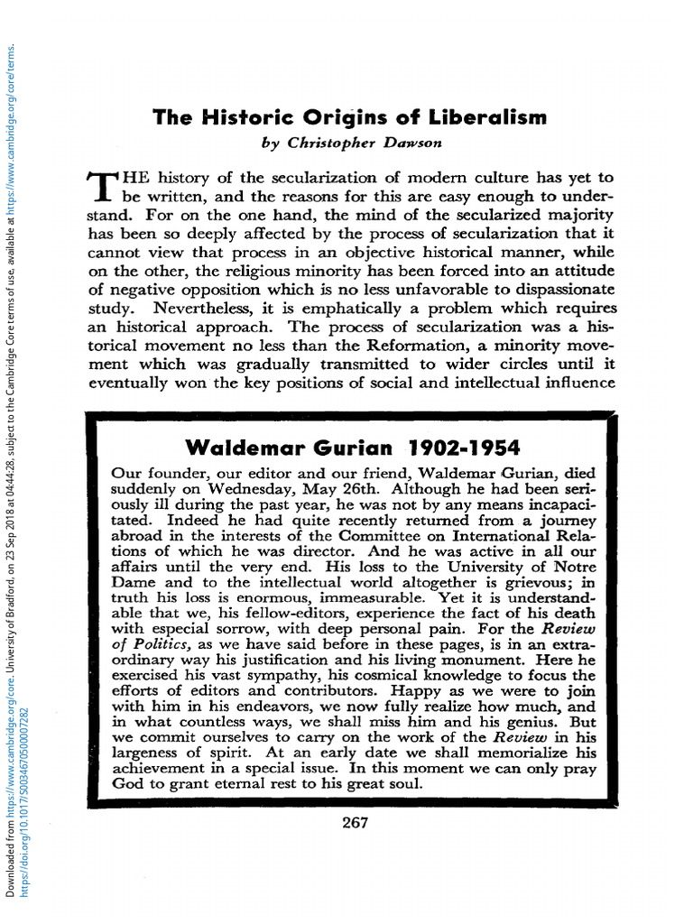 Historic Origins of Liberalism | PDF | Protestantism | René Descartes