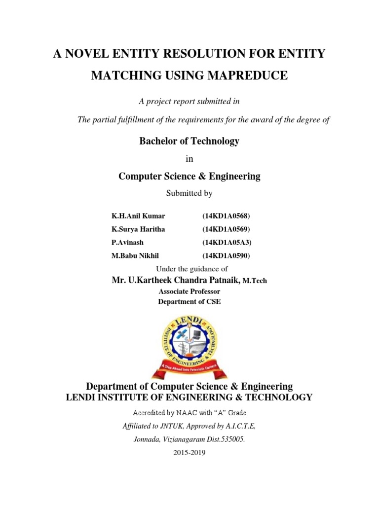 A Novel Entity Resolution For Entity Matching Using Mapreduce | PDF | Engineering | Design