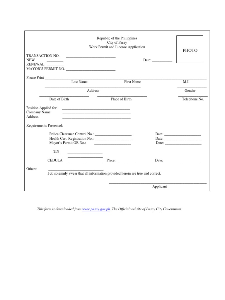 Photo: This Form Is Downloaded From - The Official Website of Pasay ...