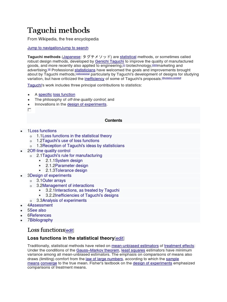 Taguchi Methods | Download Free PDF | Mathematical And Quantitative ...