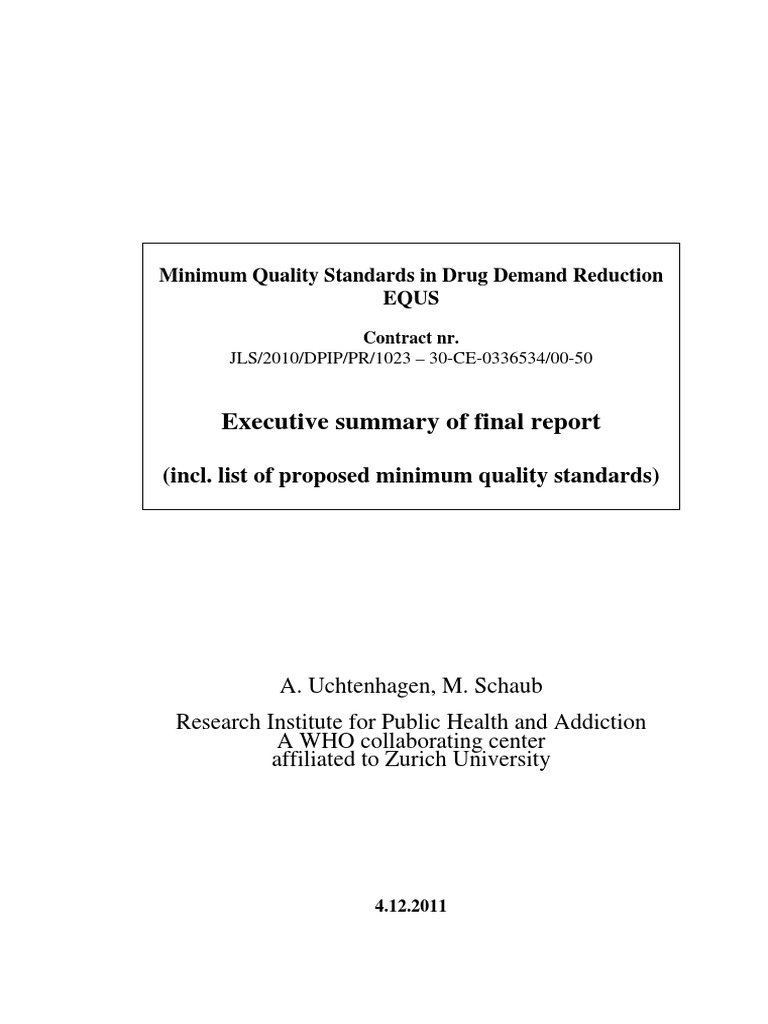 Executive Summary of Final Report: (Incl. List of Proposed Minimum Quality Standards) | PDF ...
