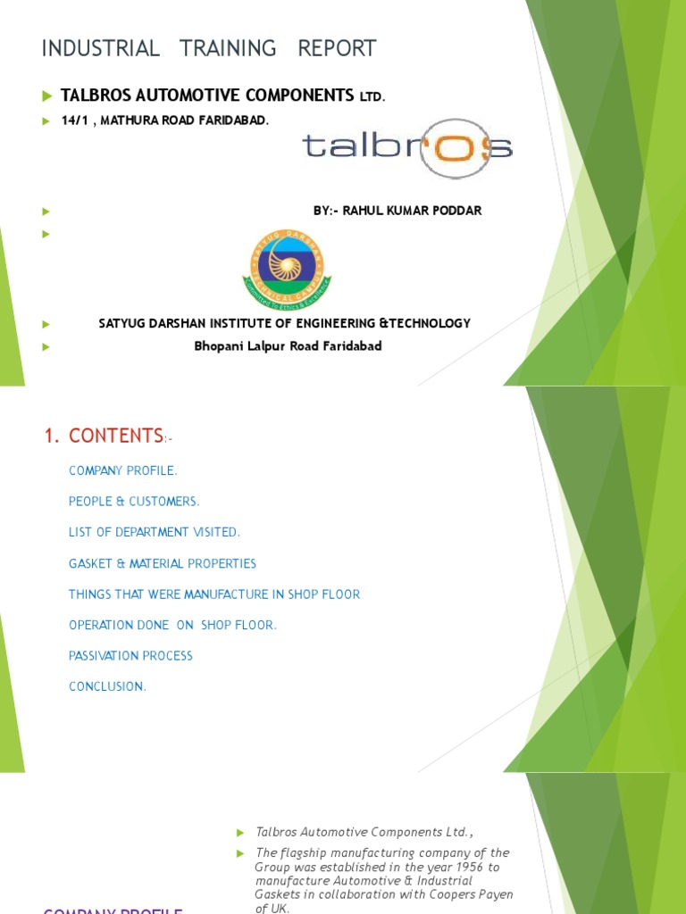 Industrial Training Report | PDF | Mechanical Engineering | Materials