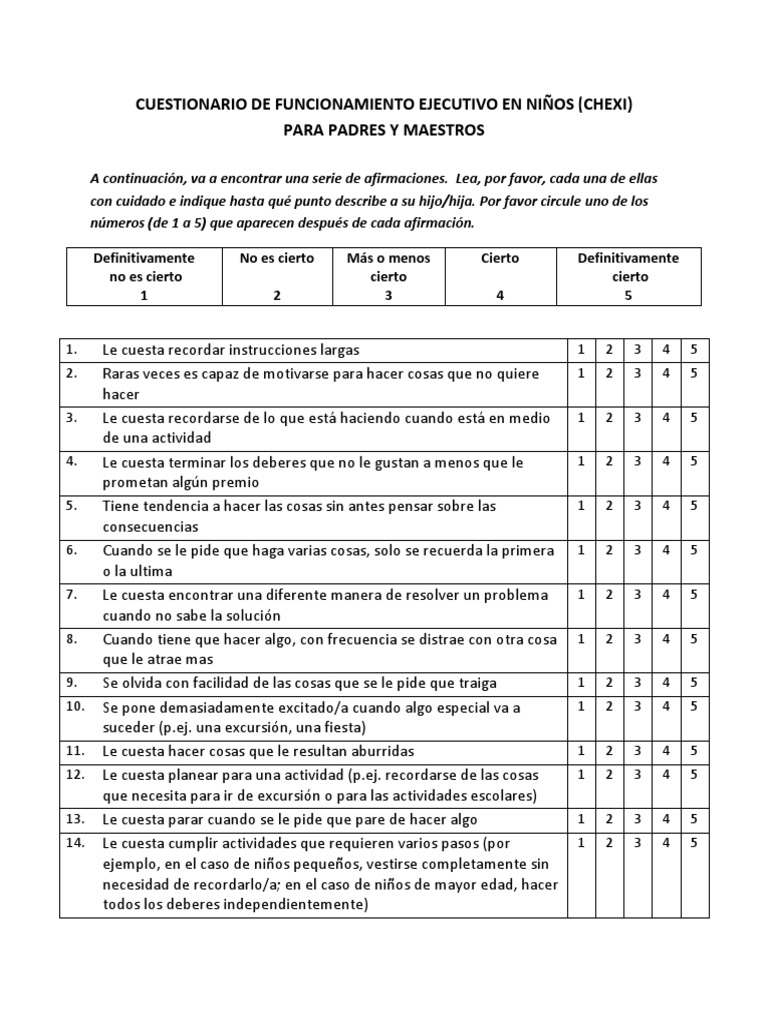 Cuestionario CHEXI para Padres y Maestros | PDF | Sicología