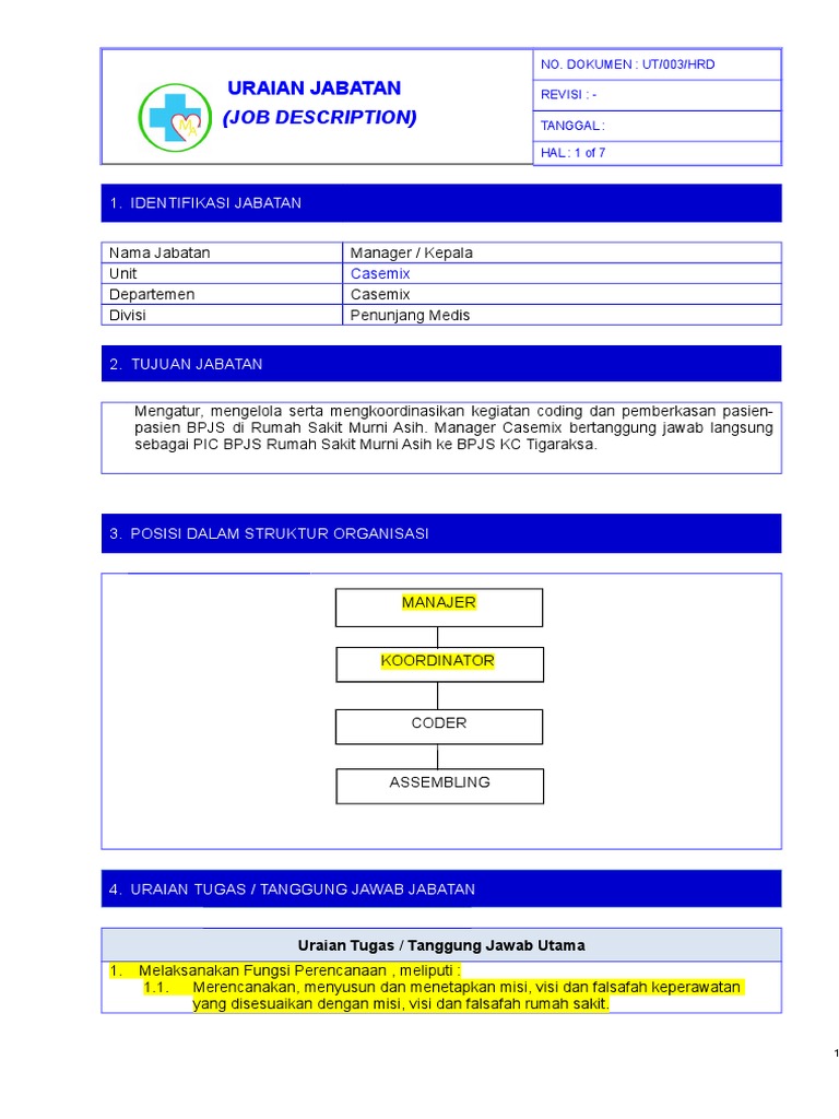 Jobdesk Manager Casemix Rumah Sakit | PDF | Karier & Perkembangan | Bisnis