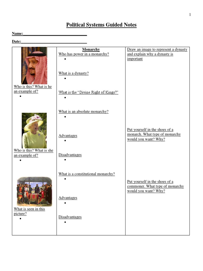 Political Systems Guided Notes | PDF | Monarchy | Communism