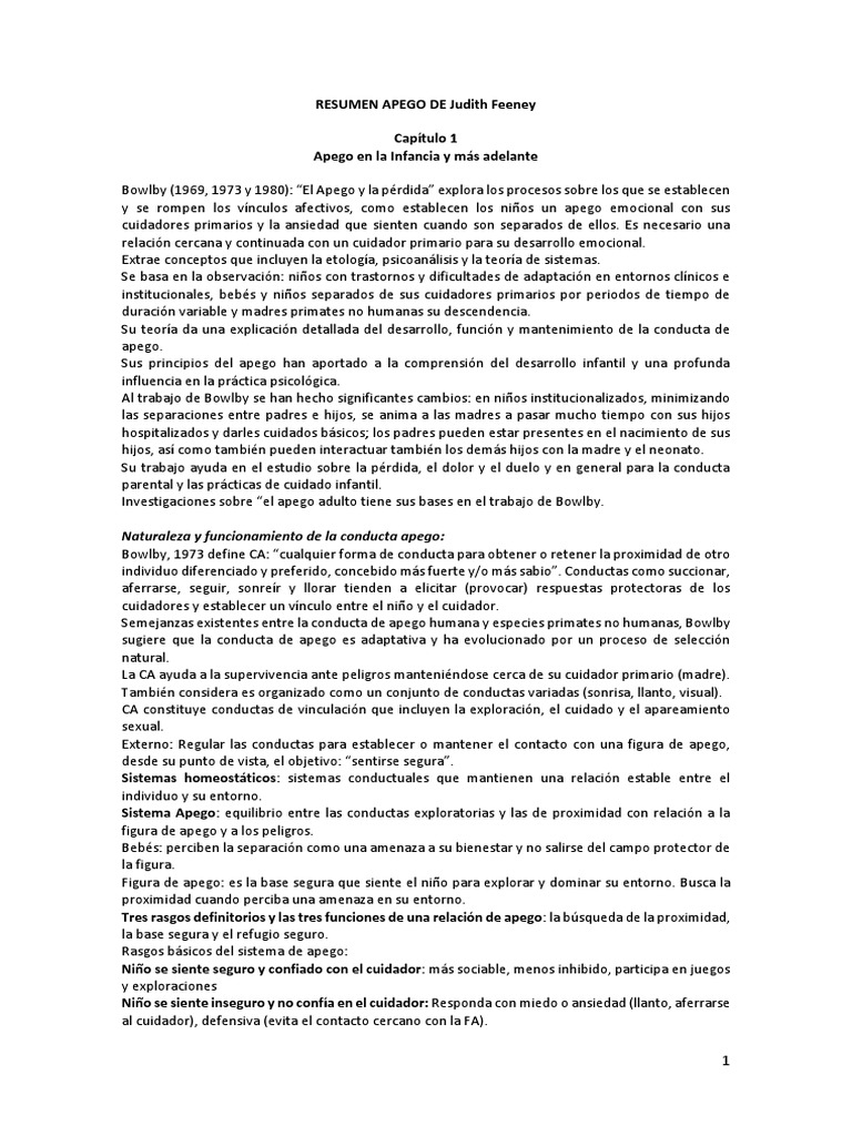 Resumen Apego de Judith Feeney | PDF | Teoría de apego | Adultos