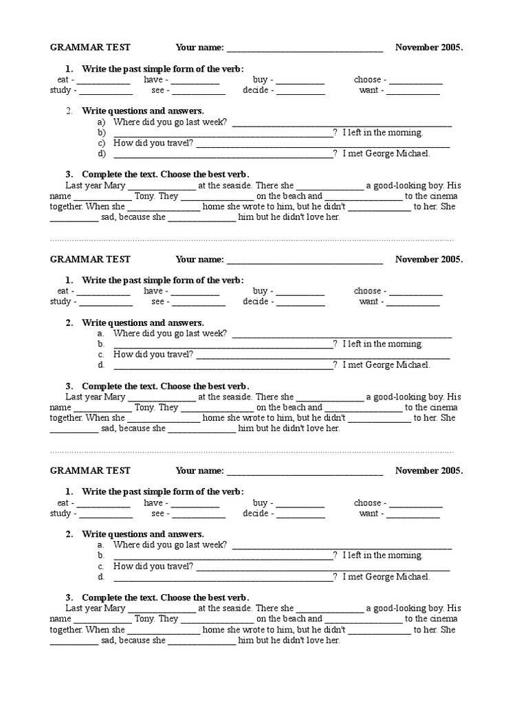 English Test, Grade 7, Past Simple | PDF