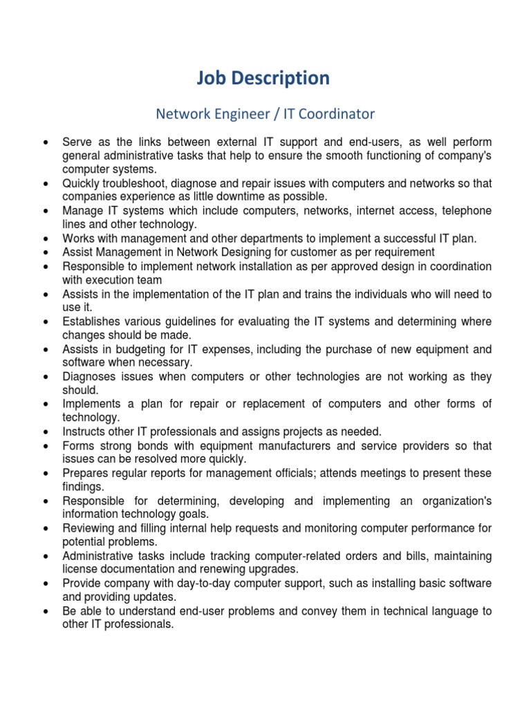 Job Description - Network | PDF | Computer Network | Information Technology