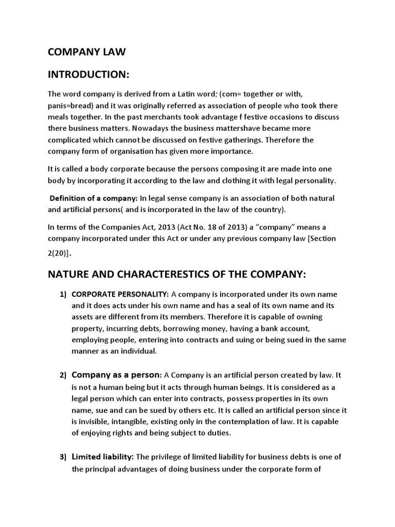 Company Law: Company As A Person | PDF | Limited Liability | Companies