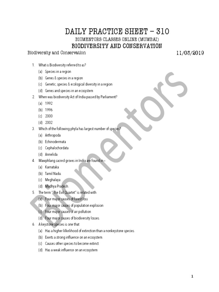 Daily Practice Sheet - 310 - rk5mgqg | PDF | Biodiversity ...