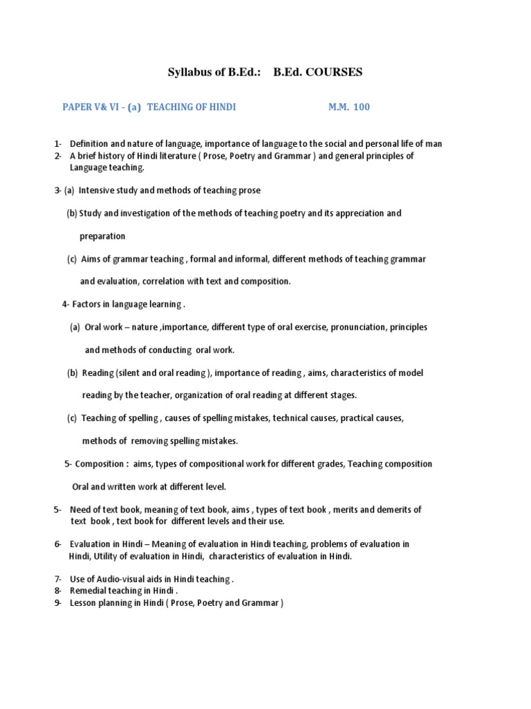 Syllabus of B.Ed.: B.Ed. COURSES | PDF | English Language | Curriculum