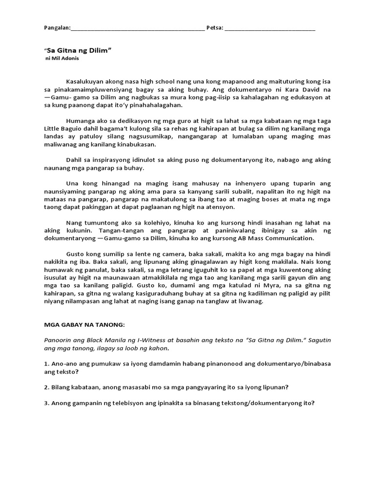 Act 7 Sa Gitna NG Dilim | PDF