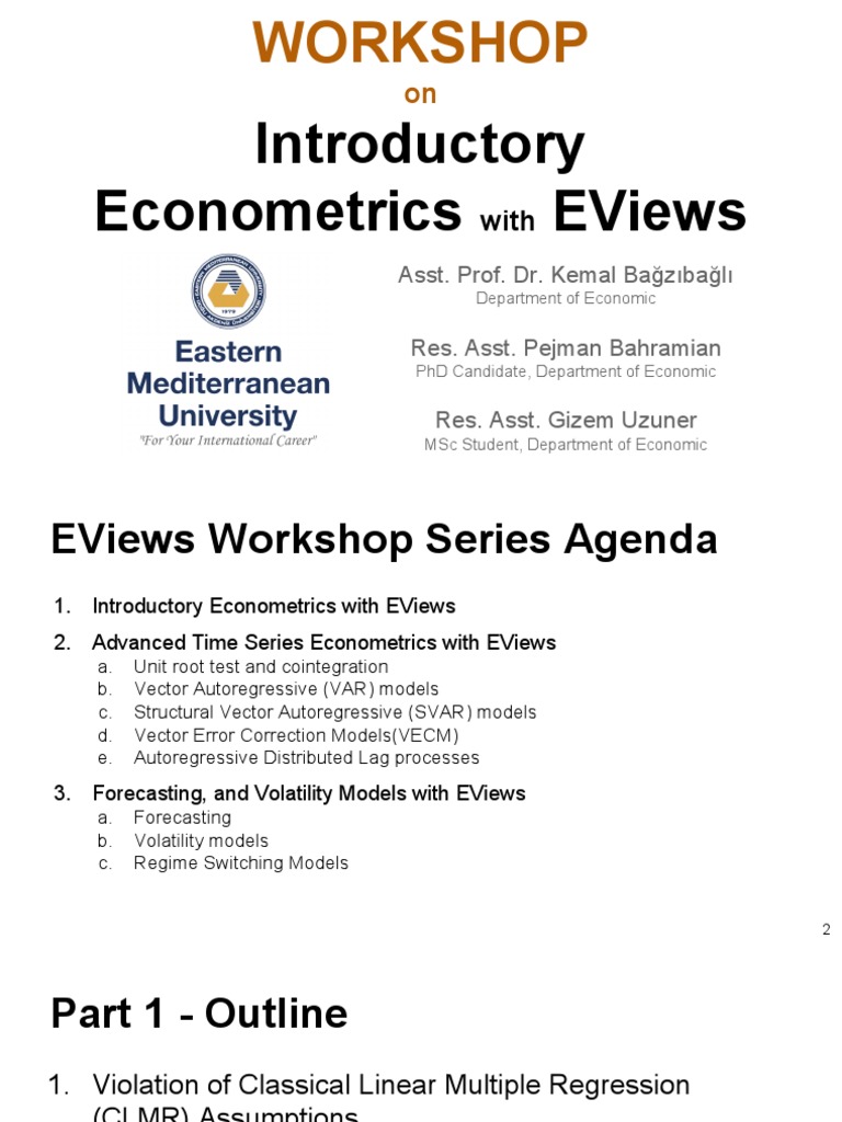 Workshop On Introductory Econometrics With Eviews An Overview Of Key 9821