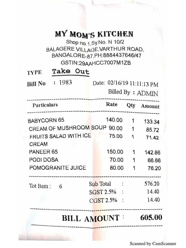 Mom's Kitchen Bill | PDF