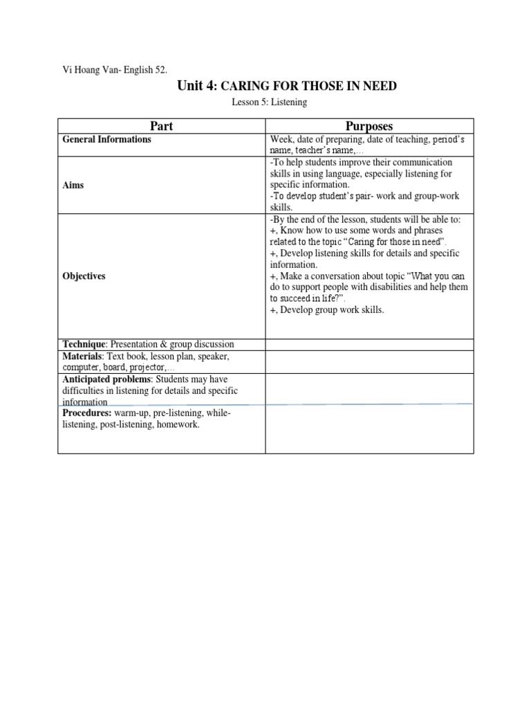 Unit 4:: Caring For Those in Need | PDF