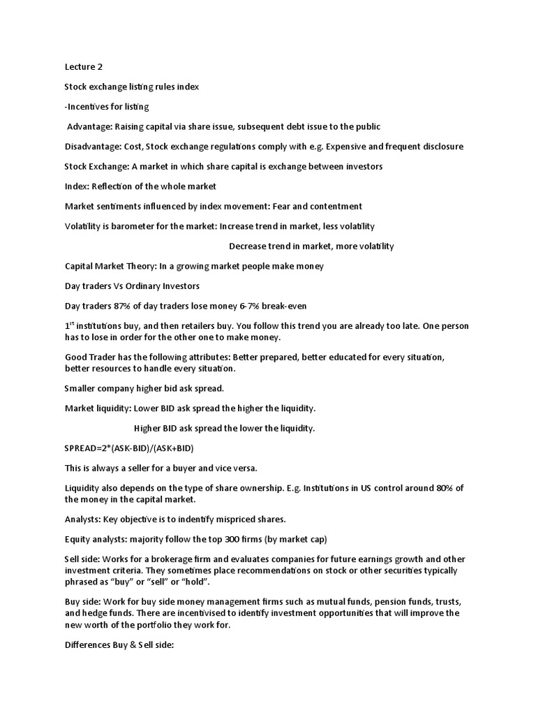 Exam Notes | PDF | Stocks | Stock Market Index