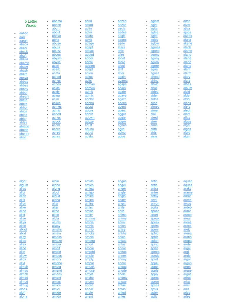 5 Letter Words | PDF | Nature