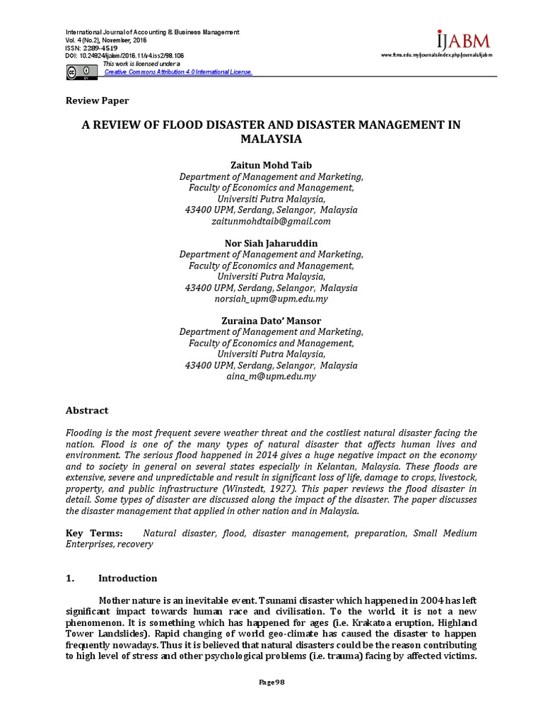A Review of Flood Disaster and Disaster Management in Malaysia | PDF ...