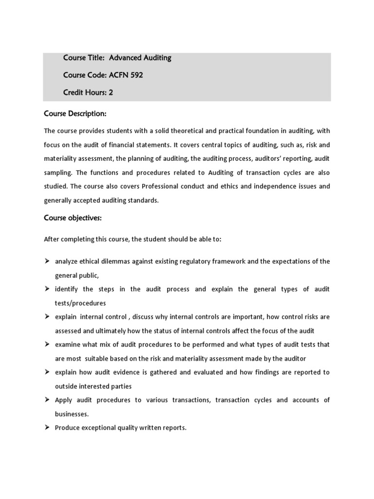 Auditing Course Outline | PDF | Financial Audit | Internal Control