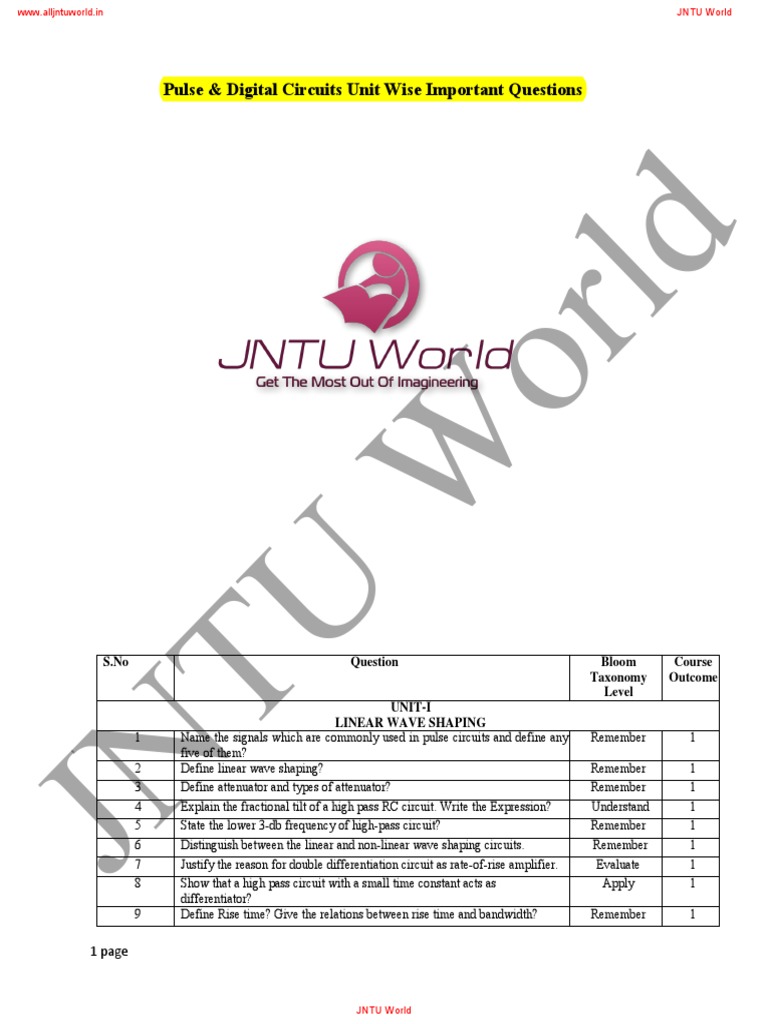 Pulse and Digital Circuits (PDC) QB PDF | PDF | Logic Gate | Low Pass Filter