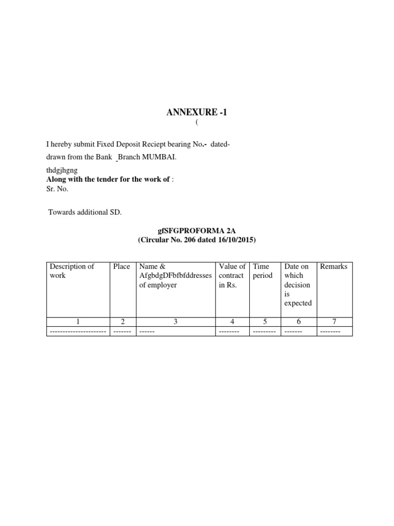 Annexure - 1: Along With The Tender For The Work of | PDF