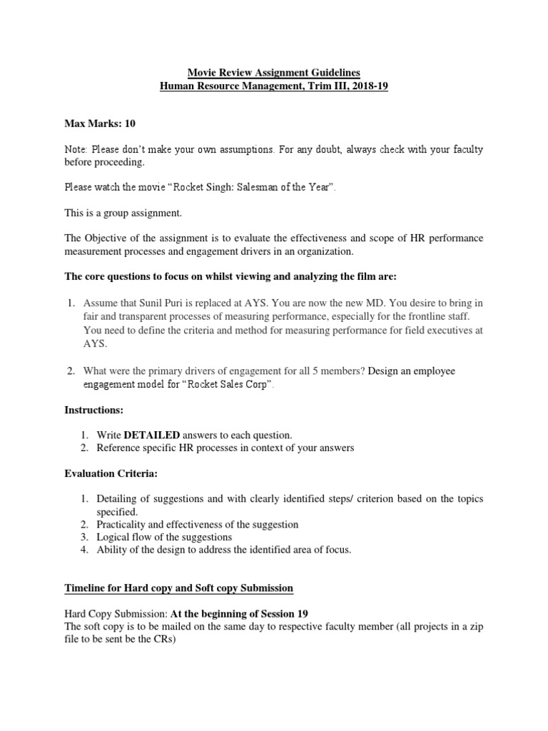 HRM Movie Review Assignment | PDF