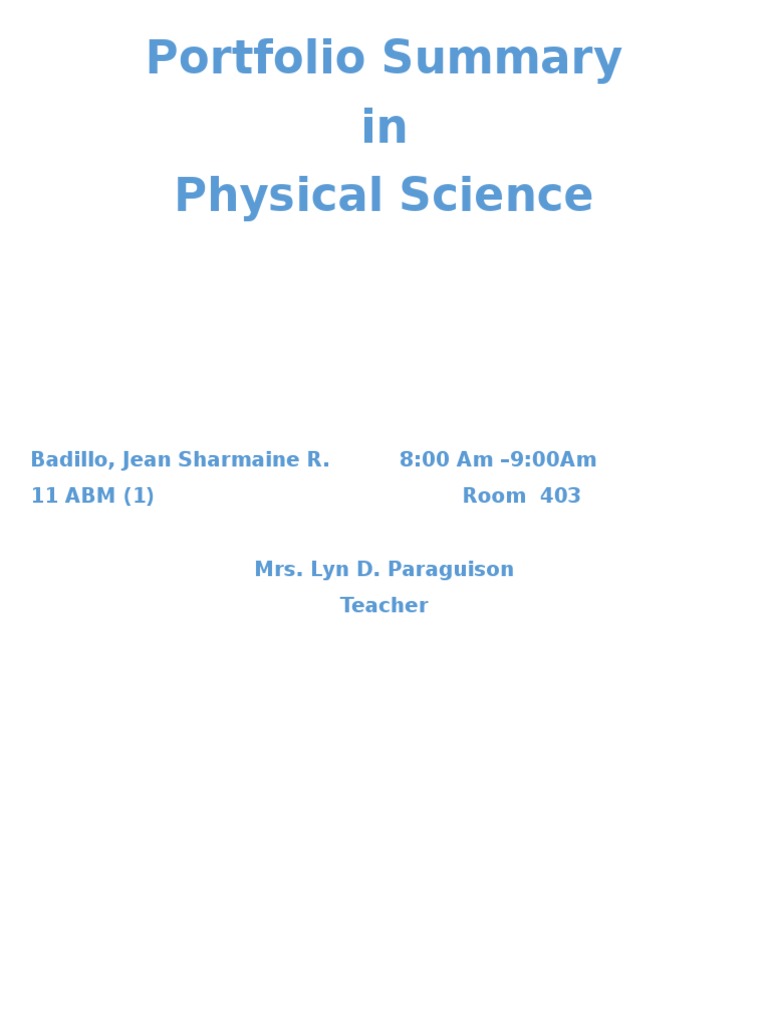 Physical Science Portfolio Summary | PDF
