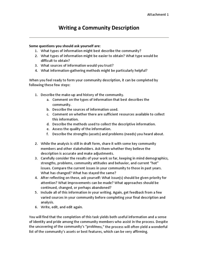Writing A Community Description | PDF | Community | Goal