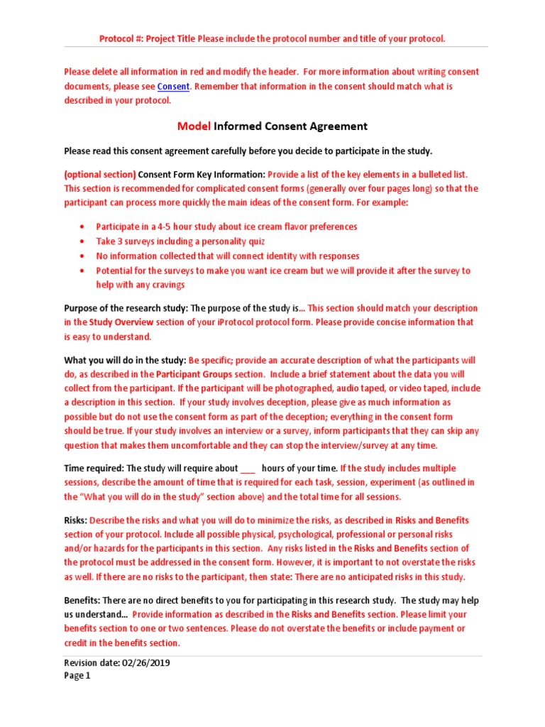 Model: Informed Consent Agreement | PDF | Informed Consent | Risk